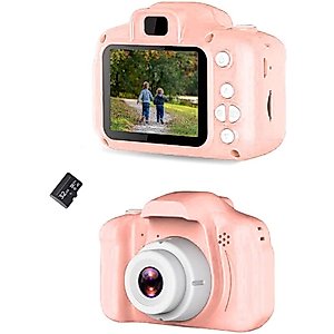 eDealz Full 1080P Kids Selfie HD Compact Digital Photo and Video Rechargeable Camera with 32GB TF Card & 2" LCD Screen and Micro USB Charging Drop Proof Blue (Pink)