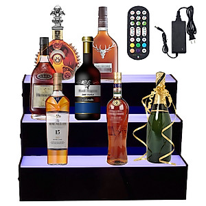 Kweetle 16 Inch 3-Step LED Lighted Liquor Bottle Display Shelf, LED Bar Shelves for Liquor Bottles, Acrylic Liquor Shelf with Remote & App Control for Home Commercial Living Room