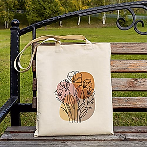 Kazova Line Flowers Cotton Canvas Bags Reusable Tote Bag Grocery Shopping Bag Minimalist Art Shoulder Bags Girls Bags Boho Book Bag