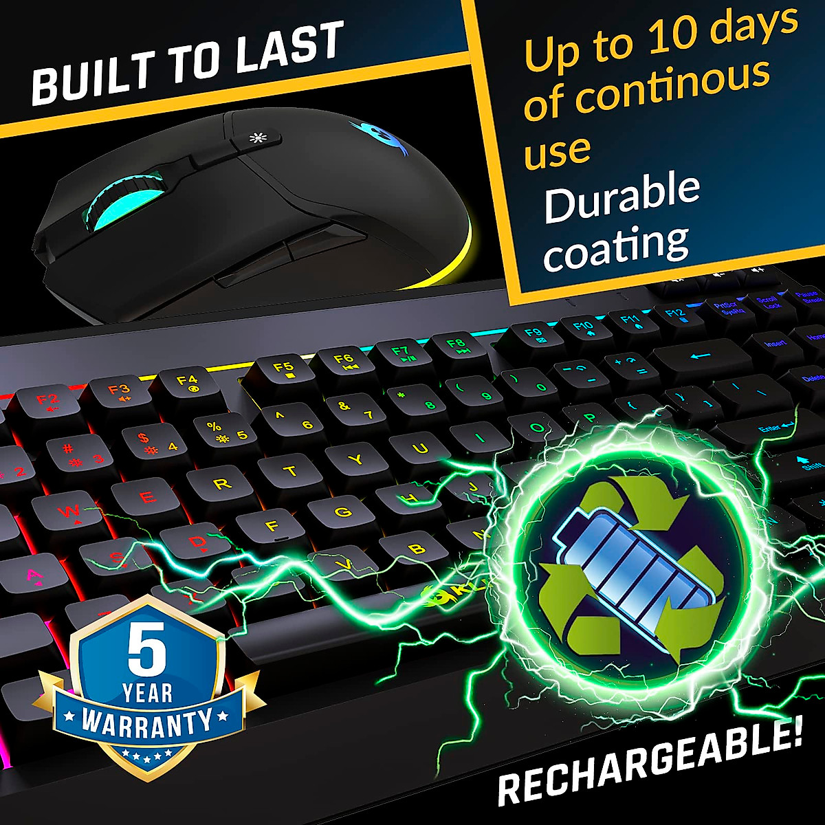 KLIM Duo - New 2023 Wireless Gaming Keyboard and Mouse Combo - Compact Durable Ergonomic - Silent Backlit TKL Keyboard - RGB Gaming Mouse Wireless - Long-Lasting Built-in Battery