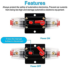 50 Amp Fuse Holders,Audio Circuit Breaker,Reset Fuse Inverter 12V-24V DC Replace Fuses for Car Audio and Amps Overload Protection