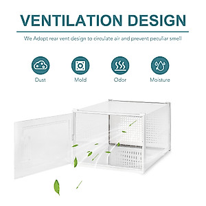 WAYTRIM Clear Shoe Storage Box, Stackable Shoe Organizer Plastic Shoe Container with Lids Foldable Sneaker Storage Boxes Saving Space Shoe Organizer for Closet Fit to Women Size 10, White
