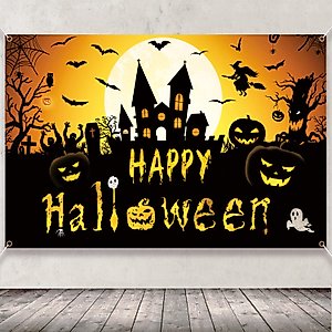 Halloween Decorations - Halloween Backdrop, Happy Halloween Banner with Witch, Pumpkin, Halloween Bats for Halloween Party Decorations, Halloween Decorations Indoor
