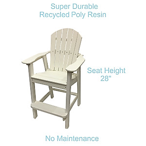 Phat Tommy Tall Adirondack Chair - HDPE Outdoor Furniture - Poly Adirondack Bar Stool - Heavy, Stress Free Furniture for Balcony, Deck, Patio, Front Porch, White