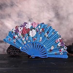 Hand Fan Folding Fan,Hand-held Fan,Wedding Folding Fan Chinese Style Dance Wedding Party Lace Silk Folding Hand Flower Fan Fans Hand Paper Folding Props Vintage Style