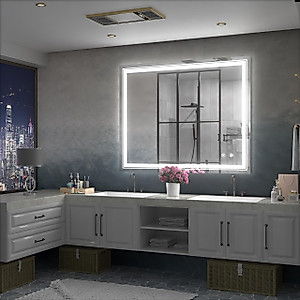 JSneijder 2-Piece(Frameless+Framed) LED Bathroom Mirror, 40x32 Inch, Wall Mounted Dimmable Anti Fog Lighted Vanity Mirror for Bedroom