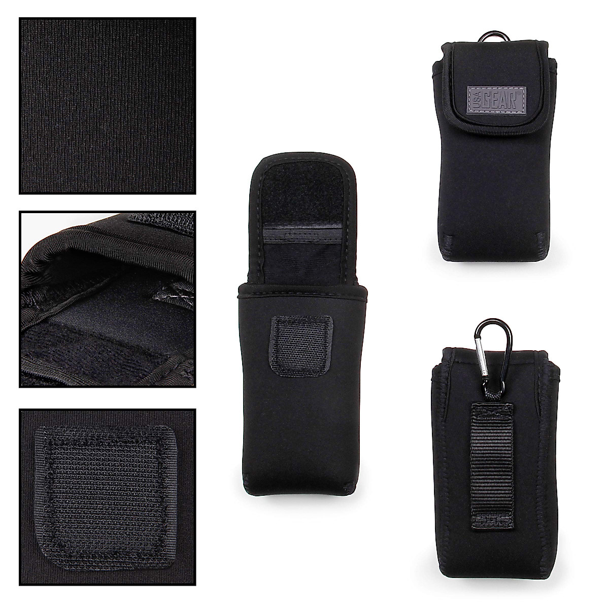 USA Gear Sunglasses and Eye Glasses Case - Glasses Holder with Belt Loop and Carabiner Clip for Reading Glasses, Kids and Adult Sunglasses, Safety Glasses, and More Eyeglasses (Black)