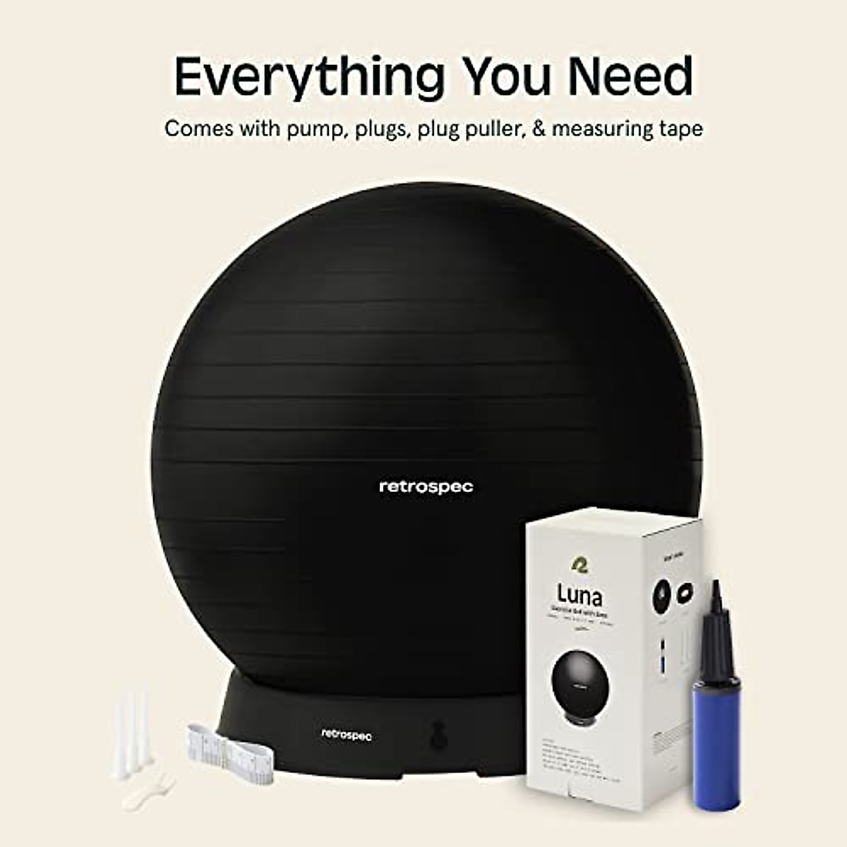 Retrospec Luna Exercise Ball - 55, 65, or 75cm Yoga Ball for Workouts, Stability, Pregnancy - Swish Balance Ball w/Pump for Office & Home Gym