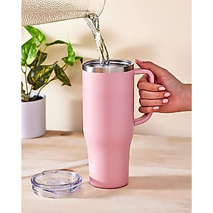 40 oz Tumbler With Handle and Straw Lid, Double Wall Vacuum Sealed Stainless Steel Insulated Tumblers, Travel Mug for Hot and Cold Beverages, Thermos Travel Coffee Mug (Dark Pink)
