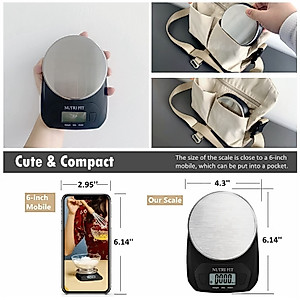 NUTRI FIT Digital Food Scale Small Kitchen Scales Weight in Grams and OZ for Cooking Baking Weight Loss, Stainless Steel Tare & Backlit LCD Display, Black