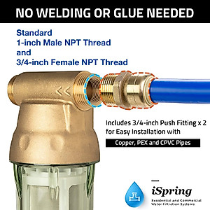 iSpring WSP100ARB Spin Down Sediment Water Filter, Reusable with Touch-Screen Auto Flushing Module and Built-in Housing Scraper, Brass Top Clear Housing, 100 Micron