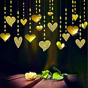 Glitter Red Heart Garland Decorations Hanging Garlands Streamer Banner Backdrop Valentines Mother's Day Decor Wedding Anniversary Engagement Bridal Birthday Party Supplies (Gold)