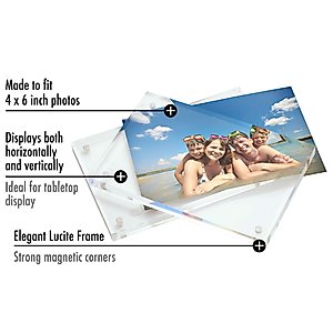Americanflat 4x6 Acrylic Picture Frame - Double Sided Frames with Magnetic Corners - Transparent Acrylic Frames for Desk or Tabletop Display - 4x6 Picture Frame with Microfiber Cloth Included