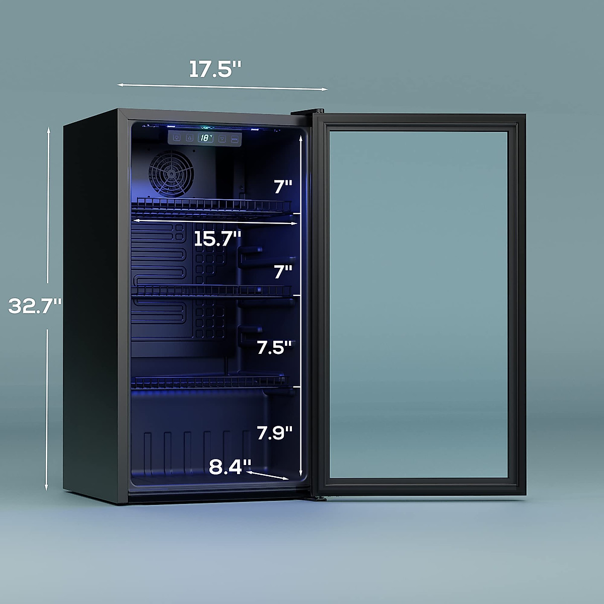 Manastin Beverage Refrigerator Cooler-120 Cans Freestanding Mini Fridge Cooler with Glass Door, Adjustable Shelves & Digital Temperature Display for Soda, Wine or Beer (Black, 3.2 Cu.Ft)