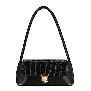 Women Small Shoulder Handbags Retro Clutch Purse Crocodile Pattern Tote Hobo Bag, Black