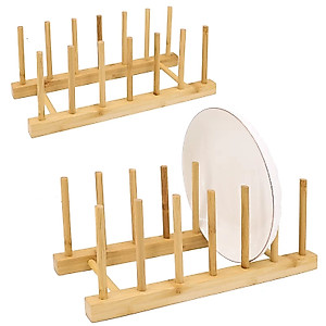 2-Piece Vertical Wooden Plate Rack, Dish Rack, Pot lid Rack, Kitchen Storage Rack Such as Cups, Books, Cutting Boards, Saucers, etc. 6-Slot Vertical Drying Rack