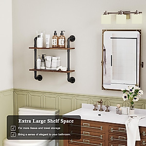 Merapi 24" Industrial Floating Shelves, Pipe Shelves for Wall, 2 Tier Rustic Wood Wall Shelves for Home Décor, Bedroom, Living Room, Bathroom