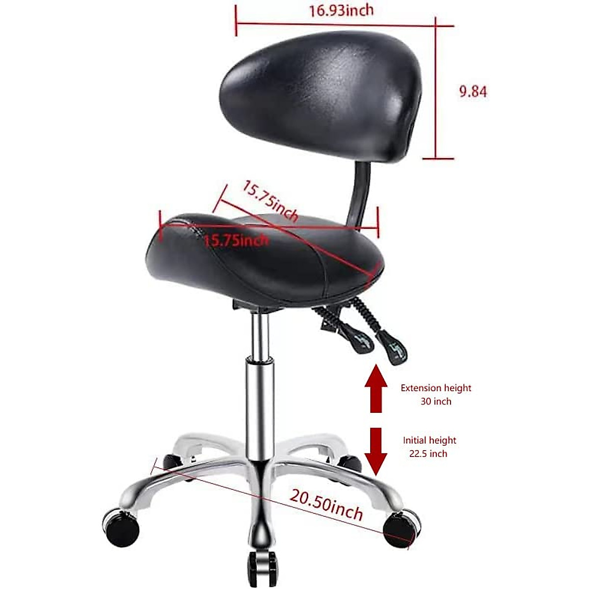 MWOSEN Saddle Stool Chair with Back Rolling Esthetician Seat for Salon Tattoo Shop Spa Facial lash Home Dentist Clinic Esthetician Chair(with Back Support, Black)