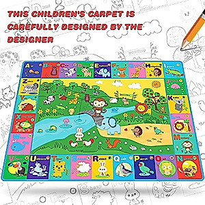 beetoy Baby Play Mats for Floor Crawling Mat Baby Play Rug Foldable Non-Slip Large Super Soft Extra Thick Plush Surface Animal Alphabet Play Mat for Baby (59*44 Inch, 6mm)
