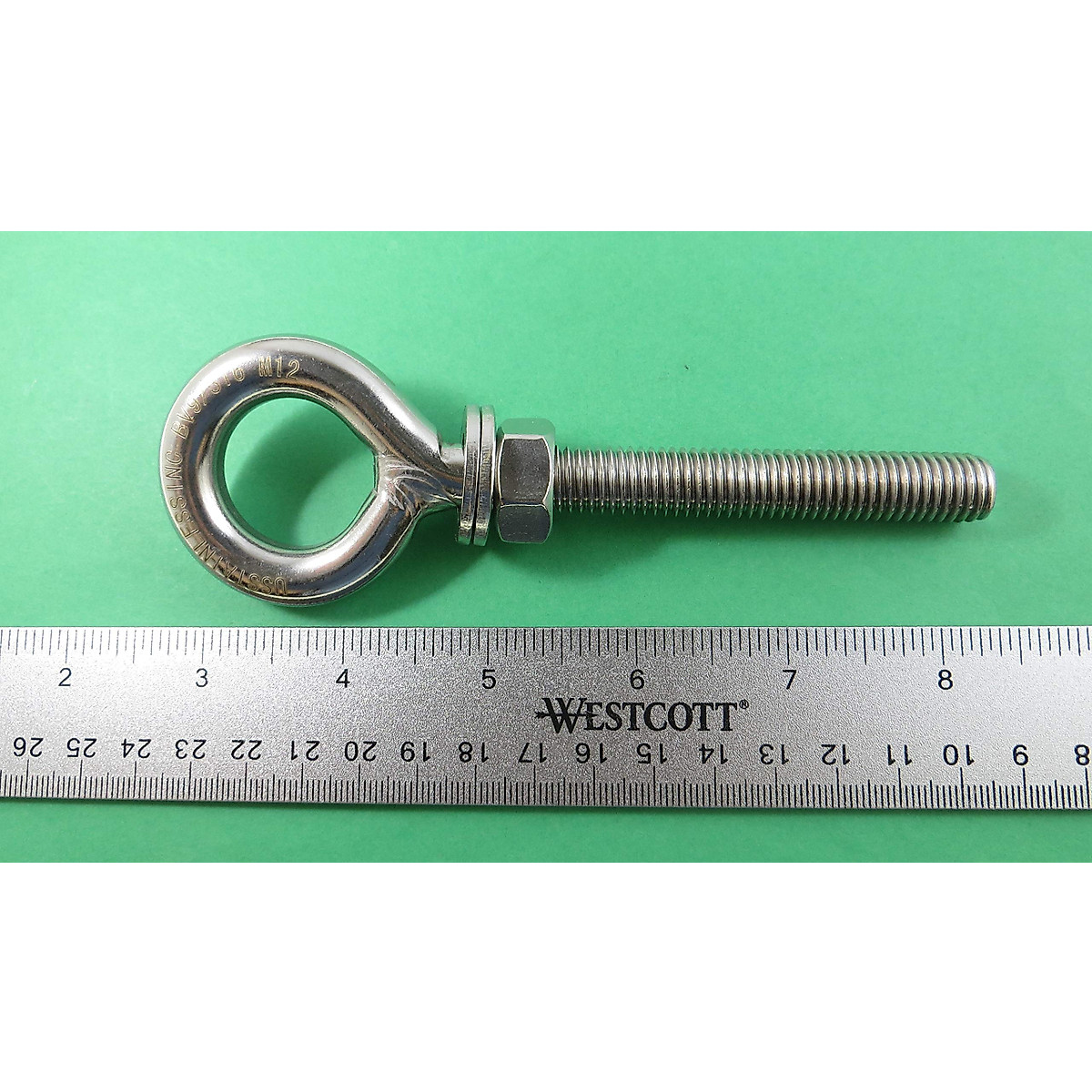 US Stainless 2 Pieces Stainless Steel 316 M12 Eye Bolt 12mm x 80mm (1/2" x 3 3/16") Marine Grade Pitch of 1.75