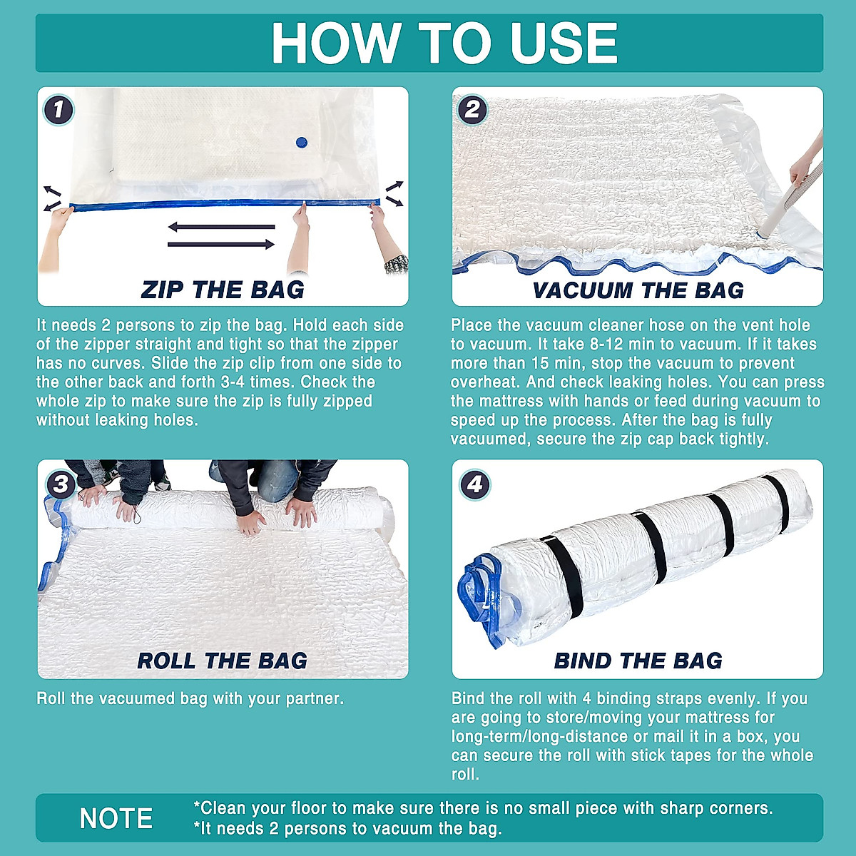 Queen/Full Mattress Vacuum Bag for Moving and Storage, Memory Foam Latex Mattress Storage Bags Full Queen Size for Mattress up to 14 Inches