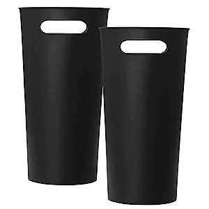 ROYFACC Small Trash Can Plastic Bathroom Wastebasket 3.2 Gallon Slim Garbage Container Bin with Handle for Home Kitchen Bathroom Bedroom Office, 2 Pack (Black)