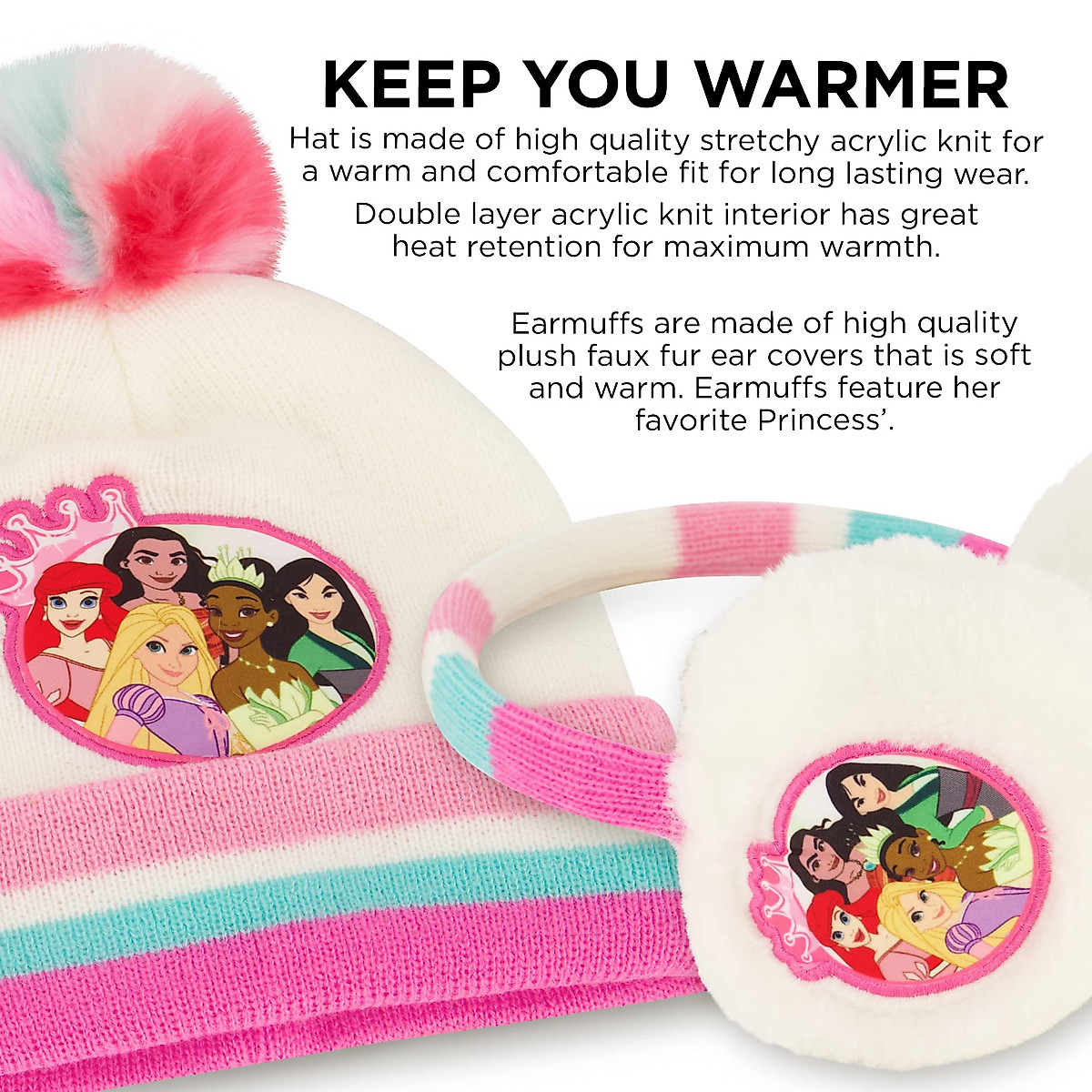 Disney Girls' Winter Earmuffs and Kids Gloves Set, Princess for Ages, Age 4-7