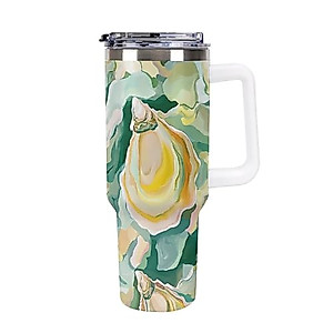 Oysters Watercolor Pattern Insulated Tumblers with Handle Stainless Steel Coffee Mug Funny Travel Cup with Lid Straw 40oz
