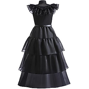 GRIVOS Black costume Girls dress for Kids Black Outfit Halloween Costumes Cosplay Party with belt wig socks 4-14Y