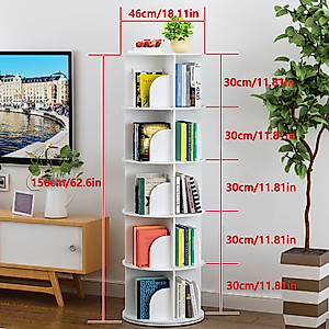 Rotating Bookshelf, Wood Bookshelf Corner Bookshelf, 360 Display 5 Tier Spinning Bookshelf Tower Lazy Susan, Tall Bookcase Storage Rack for Kids&Adults, Revolving Bookcase Book Shelf for Bedroom