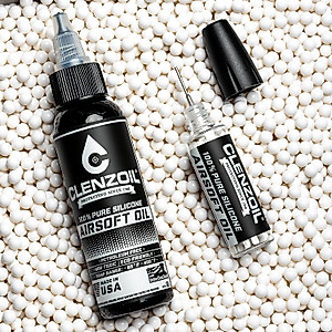 CLENZOIL Airsoft Oil | 100% Silicone Air Gun Oil & Airsoft Chamber Lube | All Purpose Airsoft Silicone Oil Lubricant for Airsoft Pistol & Air Rifle | 2 oz Bottle & 0.5 oz Needle Oiler Combo Pack