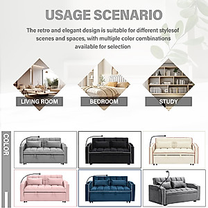 3 in 1 Sleeper Sofa Couch Bed,Velvet Convertible Loveseat Sleeper Sofa Bed,Pull Out Sofa Bed With USB Port & Ashtray and Swivel Phone Stand & Storage Pockets,Modern Sleeper Sofa for Living Room,Gray