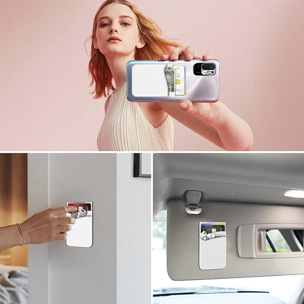 Senose Phone Card Holder, Phone Wallet Stick On, Silicone Card Holder for Back of Phone Credit Card Holder for Phone Case Compatible for Most of Cell Phone (iPhone, Samsung) - Pack of 3(White)