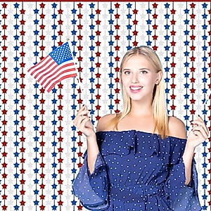 2 Pack 3.2ft x 6.6ft Red White Blue Stars Metallic Foil Fringe Curtain, Tinsel Curtains Streamers Photo Props Backdrop for 4th of July, Independence Day, Memorial, Veterans Day Party Decorations