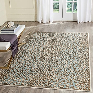 SAFAVIEH Paradise Collection Area Rug - 5'3" x 7'6", Stone & Aqua, Animal Print Viscose Design, Ideal for High Traffic Areas in Living Room, Bedroom (PAR84-3470)