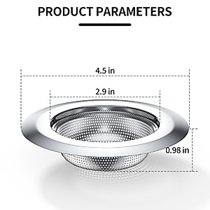 Kitchen Sink Strainer Stainless Steel, Kitchen Sink Drain Strainer, Kitchen Sink Drain Basket, Sink Strainers with Large Wide Rim 4.5" Diameter for Kitchen Sinks … (Stainless Steel)