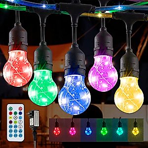IPStank 48FT RGB String Lights with Twinkle Stand, LED String Lights Outdoor with Remote,7 Color Changing Patio String Light, Waterproof Shatterproof Bulb String Lights for Indoor Outdoor Garden