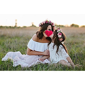 Vivivalue Rose Flower Crown Boho Flower Headband Hair Wreath Floral Headpiece Halo with Ribbon Wedding Party Festival Photos Pink