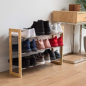 IRIS USA 3-Tier Shoe Rack, Up to 15 Pairs, 25" - 46"L Extendable Shoe Shelf, for Entryway Mudroom, Extendable Shoe Organizer for Closet, Stackable Shoe Storage, Metal Shoe Shelf for Small Space