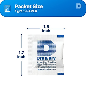 Dry & Dry 1 Gram [200 Packets] Silica Gel Packets Desiccants Silica Gel Packs - Food Safe Silica Packets Silica Gel Desiccant Packs for Storage