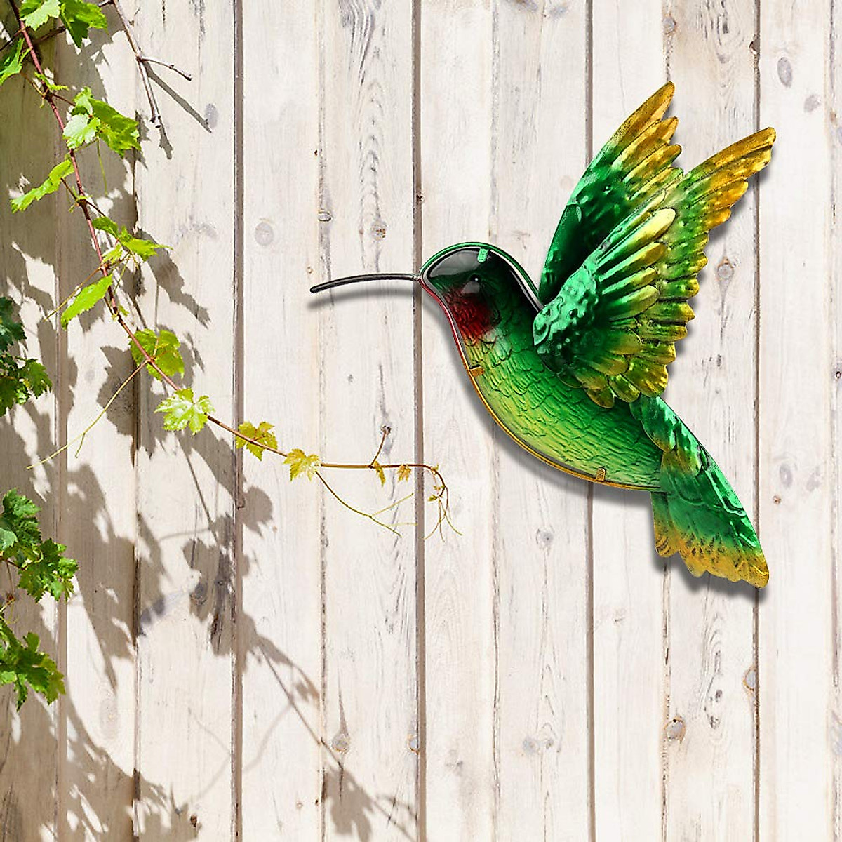 John's Studio Metal Hummingbird Wall Decor Bathroom Glass Art Iron Sculpture Outdoor Hanging Decoration for Home Bedroom Garden Patio Porch or Fence - Green