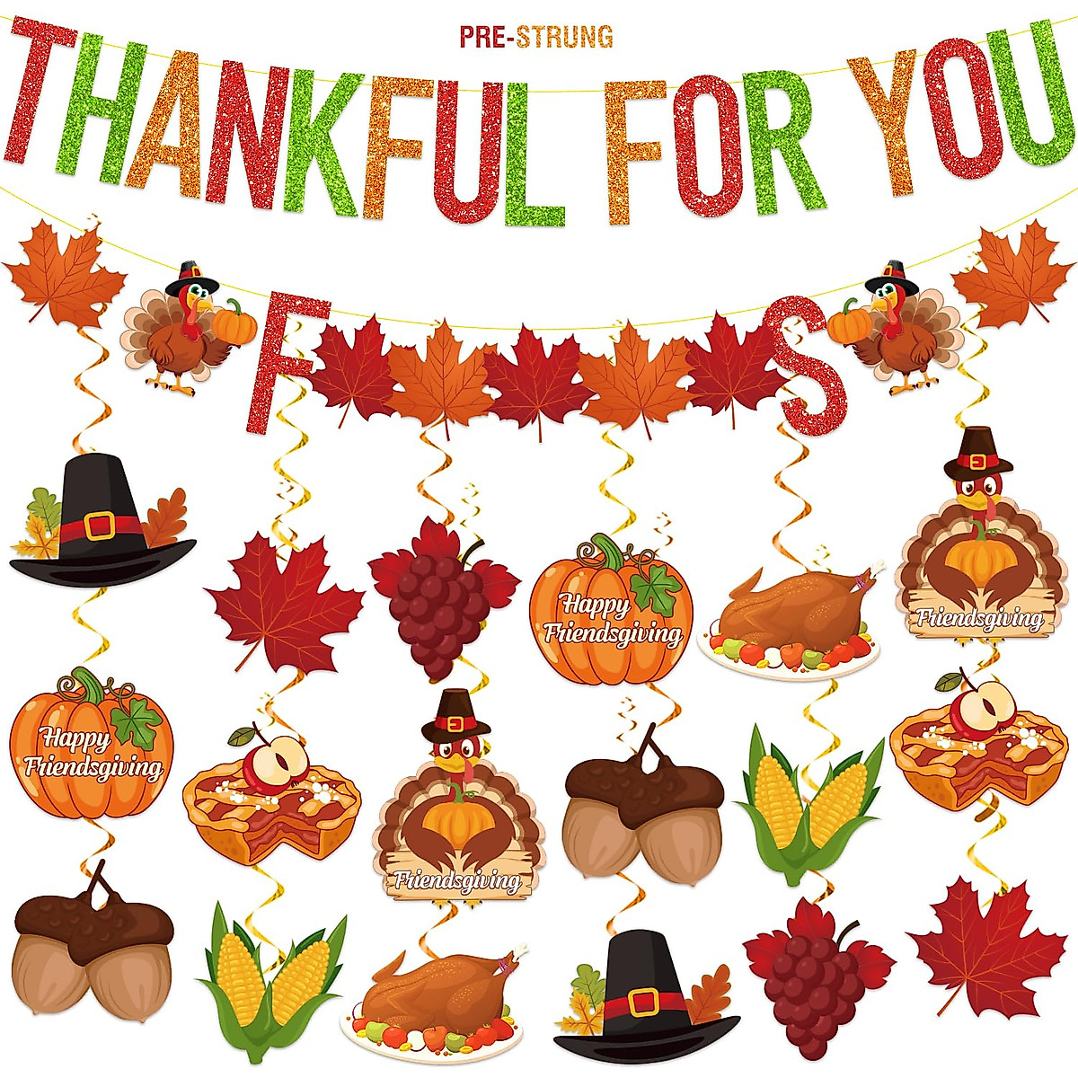Thanksgiving Decorations Indoor,Thankful for You Friendsgiving Party Decorations colourful Friends Giving Party Decorations Pre-Assembled Banner