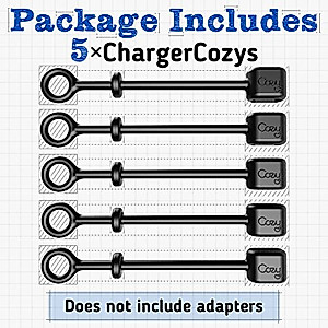 Cozy [5-Pack] Charging Cable Adapter Keeper/Holder/Tether, Compatible with (USB-C, Micro USB, Apple Pencil) adapters | Perfect for Keychain, Car, Travel (Black - 5 Pack)