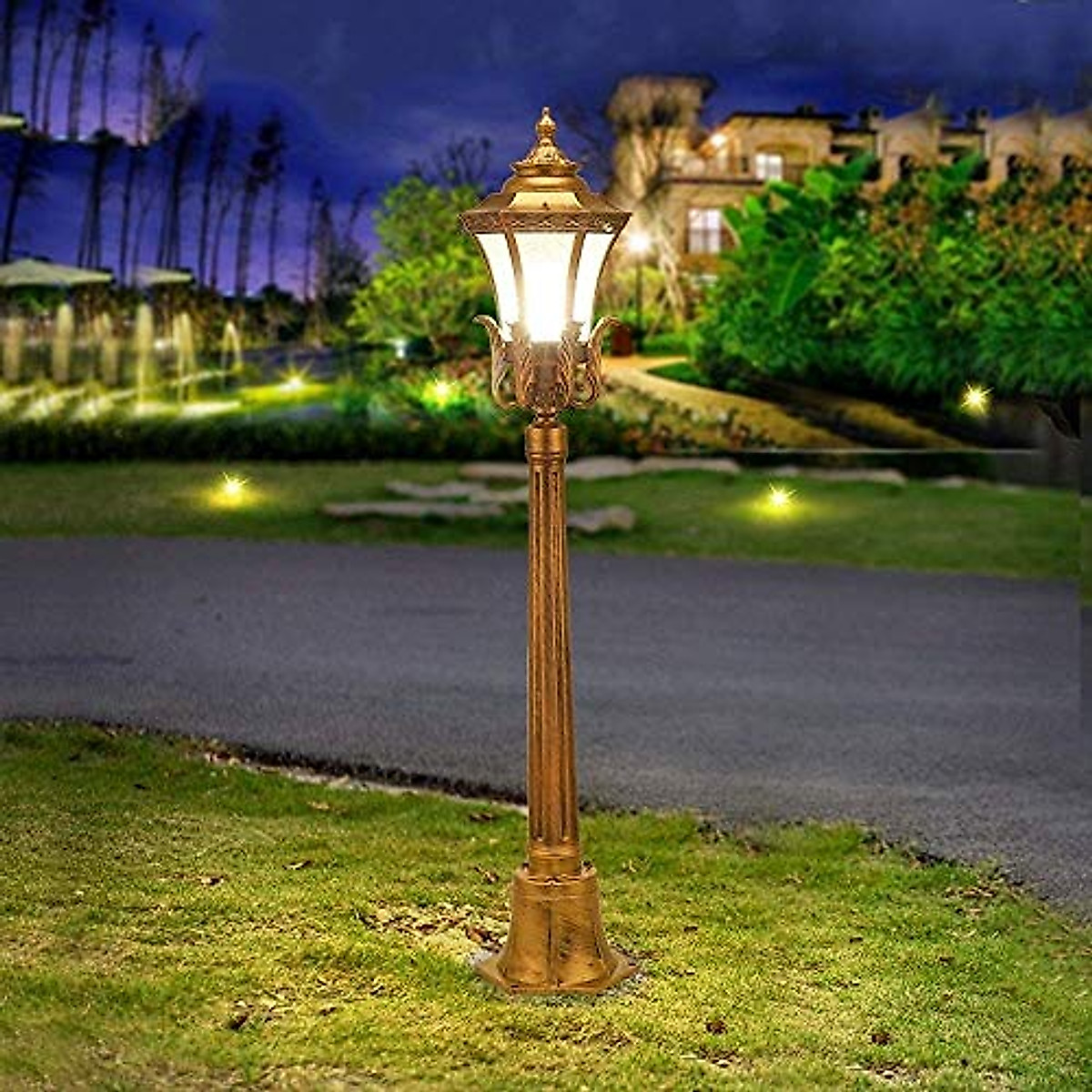 Pumnple 0.8M Outoor Post Light Garden Décor High Pole Pillar Lantern External Landscape Waterproof Street Column Lamp Luxury Colonial Classical Bronze Aluminum Fixture IP65 Rated