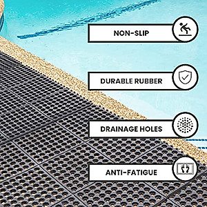 Envelor Interlocking Rubber Floor Mat for Restaurant Kitchen Floor Anti Fatigue Bar Door Mat Non-Slip Indoor Outdoor Shower Pool Drainage, Durable Garage Flooring 36 x 36 Inch