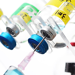 ZHANXUBIO Medicine Vial Holder Transparent Hands Free Medication Vial Stand with 6 Slots, Adjustable Clamp Up to 1.5" thick ,Fits Different Size Bottles