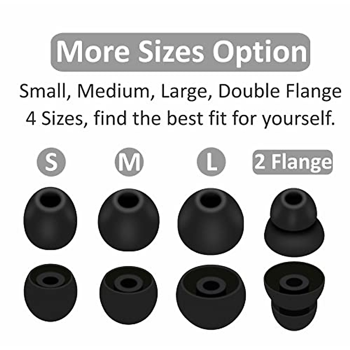 8 Pairs Powerbeats Pro Ear Tips Buds, 4 Size Replacement Soft Flexible Fit in Case Noise Reduce Silicone Rubber Gel Earbuds Eartips Wing Skin Accessories Compatible with Beats Flex/BeatsX - Black