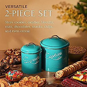 Candy Jar & Cookie Jar for Kitchen counter | Farmhouse Kitchen Jars for Storage of Your Favorite Treats | Large & Medium Canisters Set of Two Cookie & Candy Jars with Lids | Airtight Jar by Nirgals (Teal)