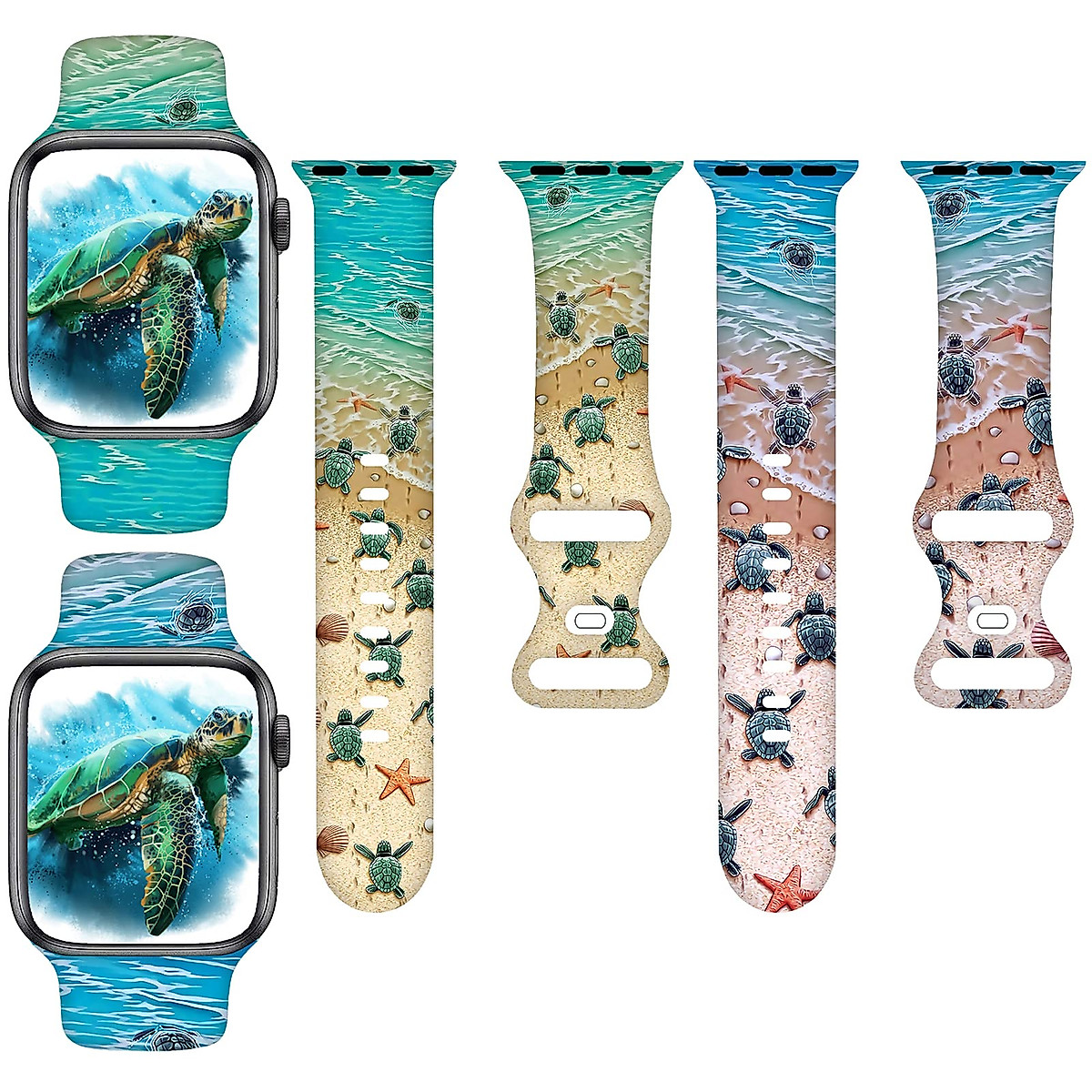 Sea Turtle Sport Watch Bands Compatible with Apple Watch Band 42mm 44mm 45mm,Decoration Silicone Strap Wristbands Compatible with iWatch Bands Series SE 7 6 5 4 3 2 1 for Girls Women Boys Men Couple Boyfriend Girlfriend Lover Gifts
