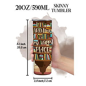 Onebttl Book Lovers Gifts For Women - 20oz/590ml Stainless Steel Insulated Tumbler with Straw, Lid - Reading Gifts for Book Worm, Librarians, Readers - Bookshelf